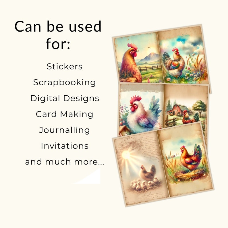 Chicken Junk Journal Kit Printable Farm Journal Pages Watercolor ...