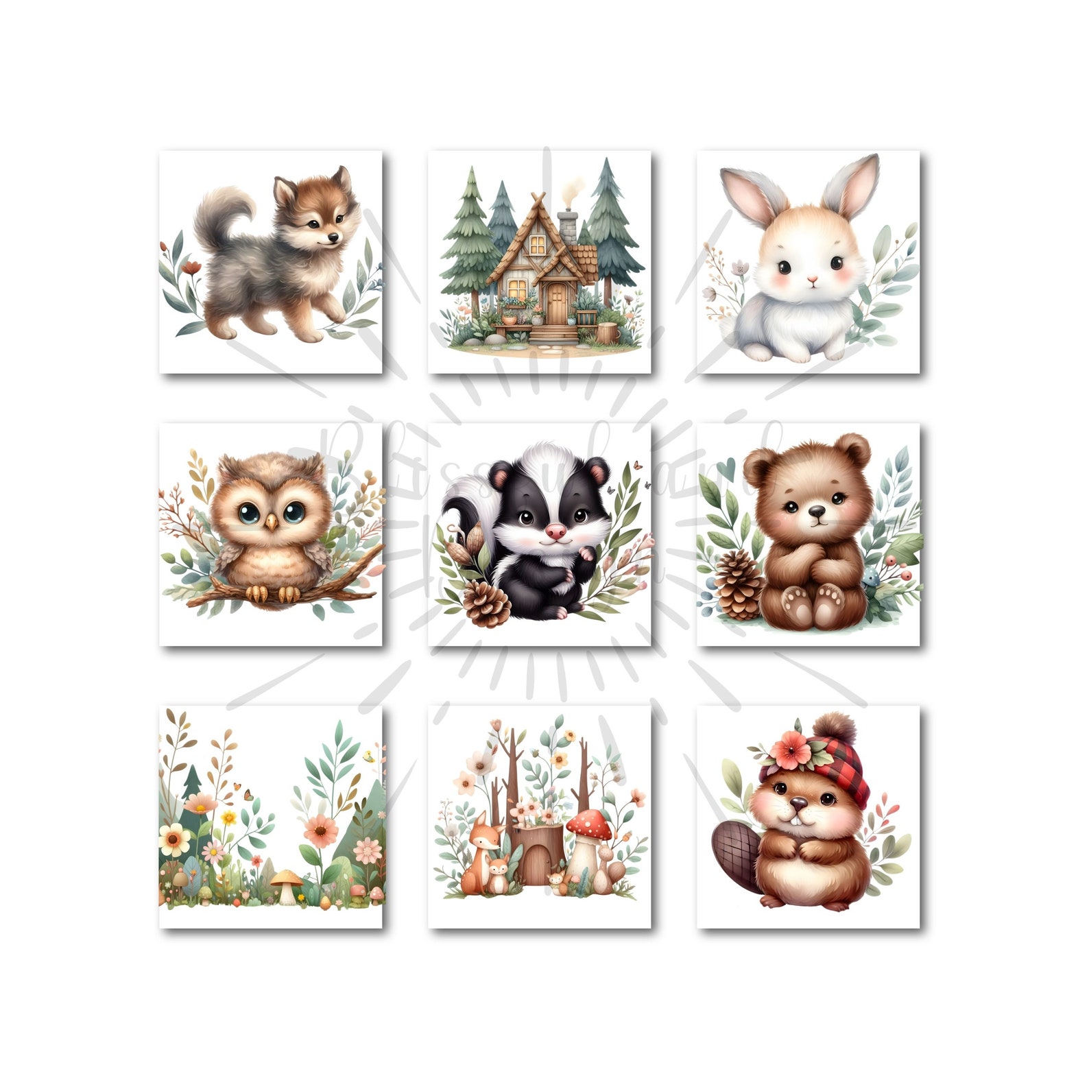 Cute Baby Woodland Animals Clipart Bundle Forest Animals PNG Watercolor ...