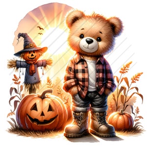 Fall Teddy Bear Clipart Cute Teddy Bear Autumn Art JPG Image ...