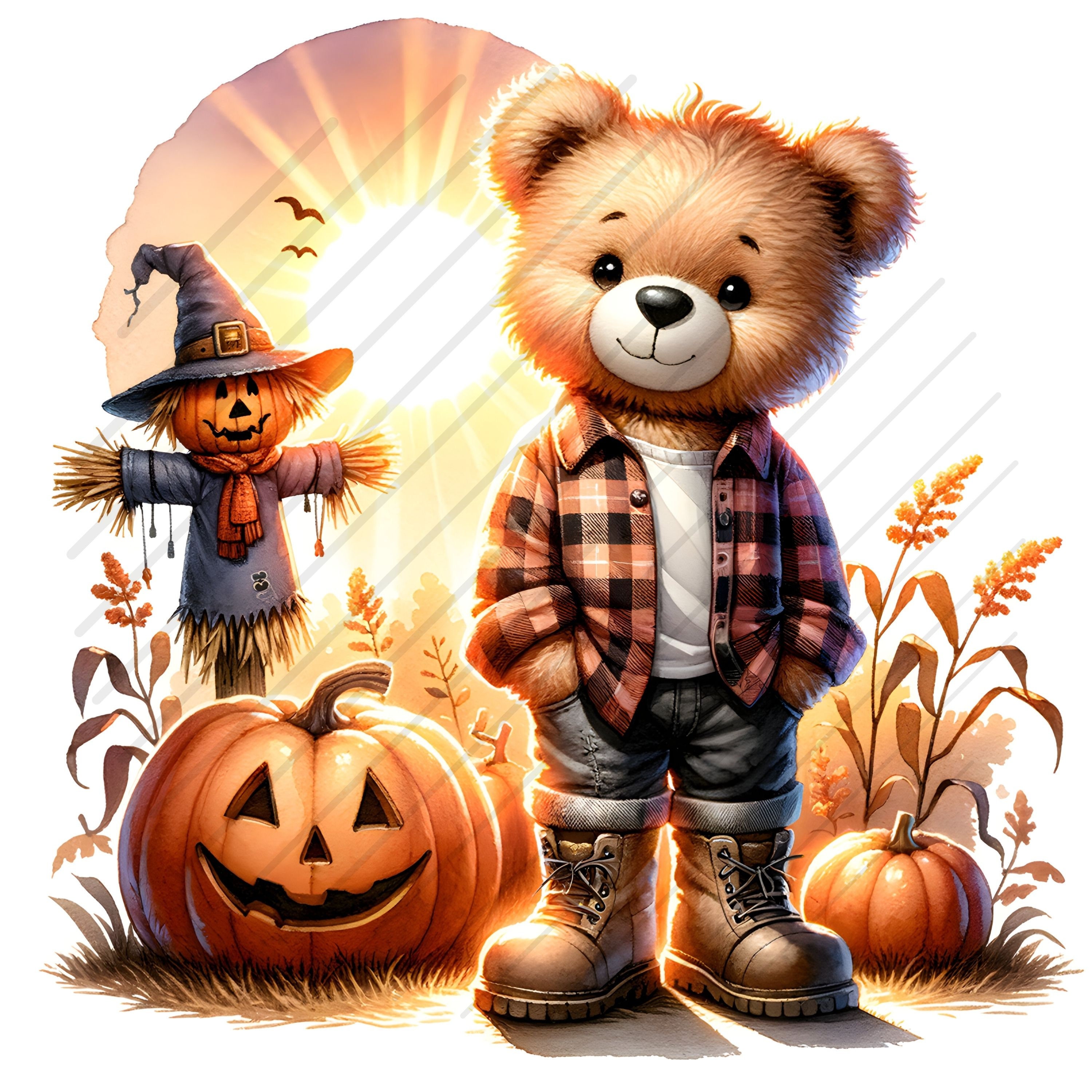Fall Teddy Bear Clipart Cute Teddy Bear Autumn Art JPG Image ...