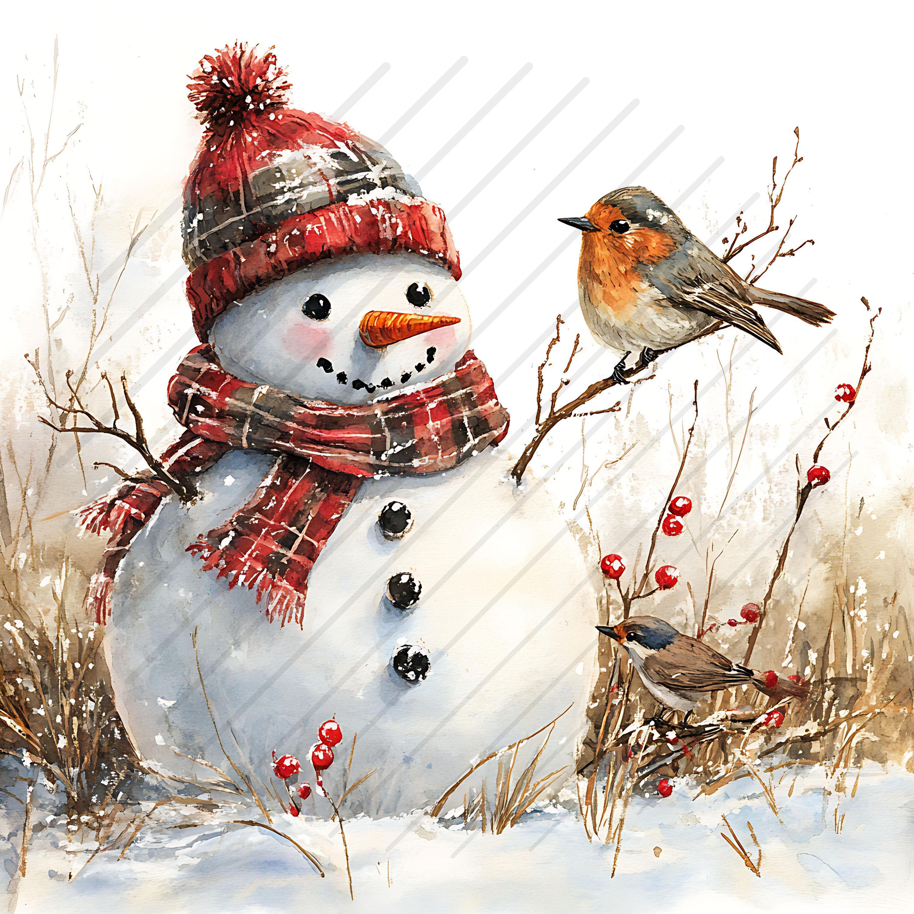 Vintage Snowman Clipart Bundle Christmas Clipart Watercolor Snowman JPG ...