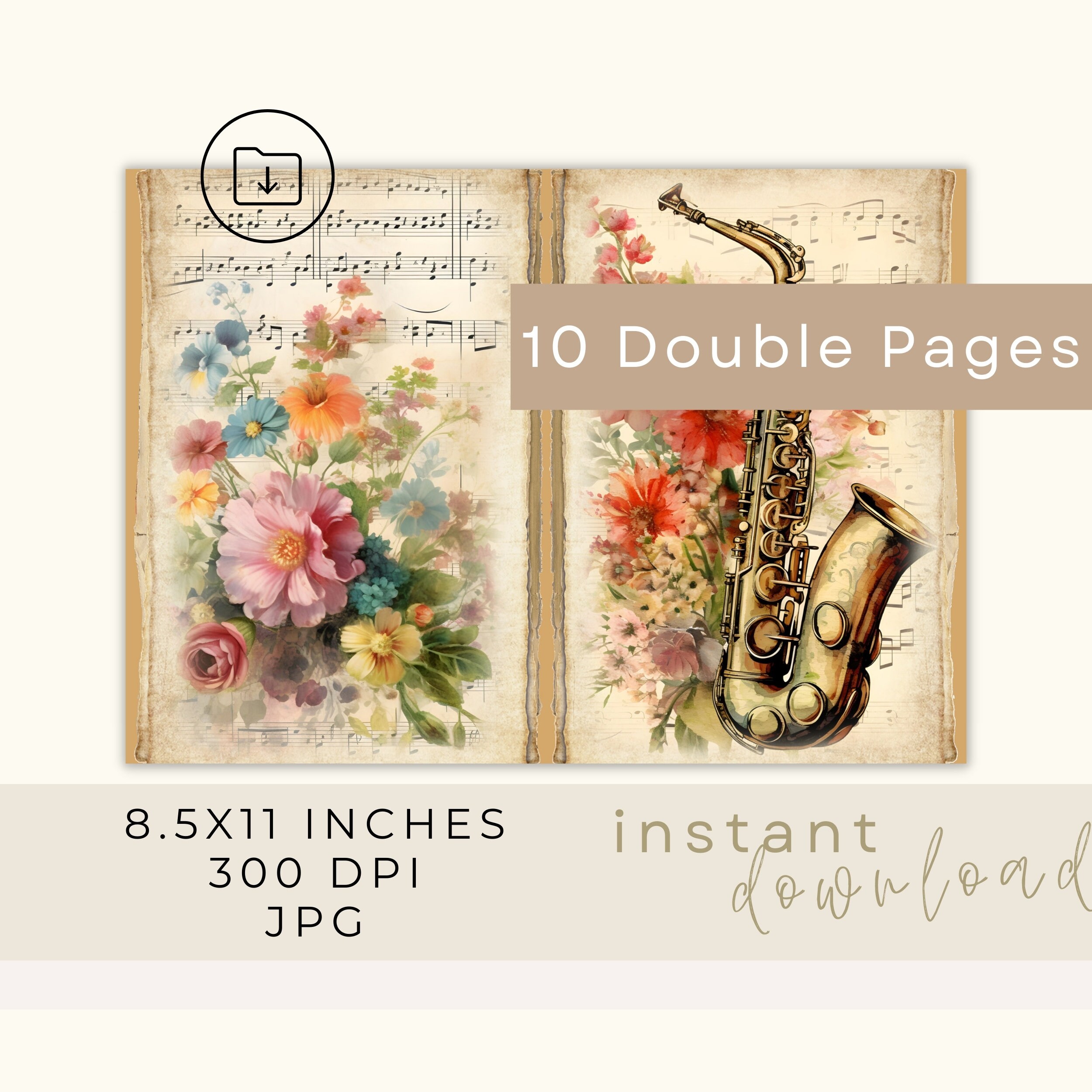 Musical Sheet Junk Journal Kit Pages Watercolor Vintage Music ...