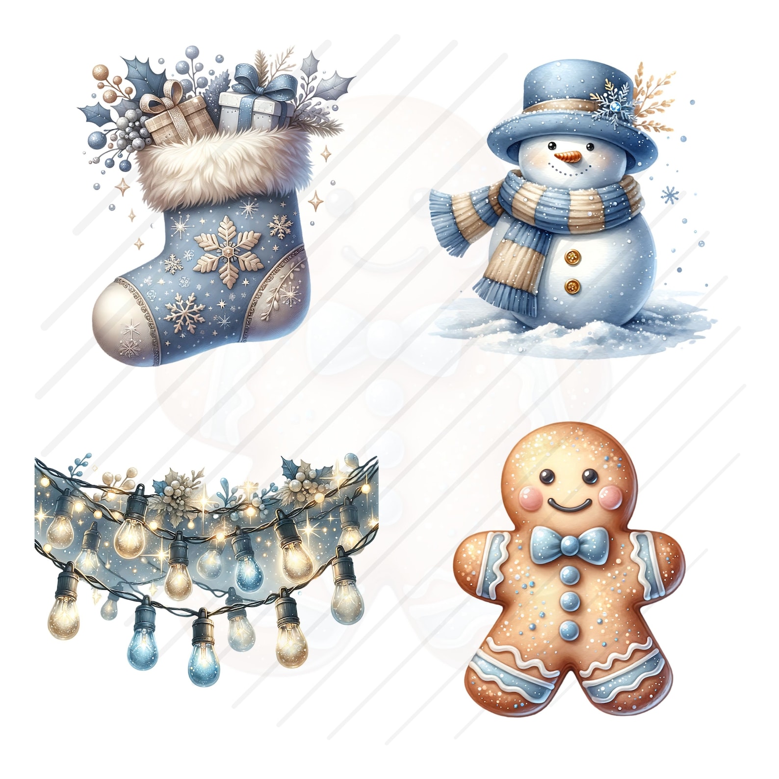 Blue Christmas Clipart Bundle JPG Images Pastel Holiday Aesthetic Cute ...