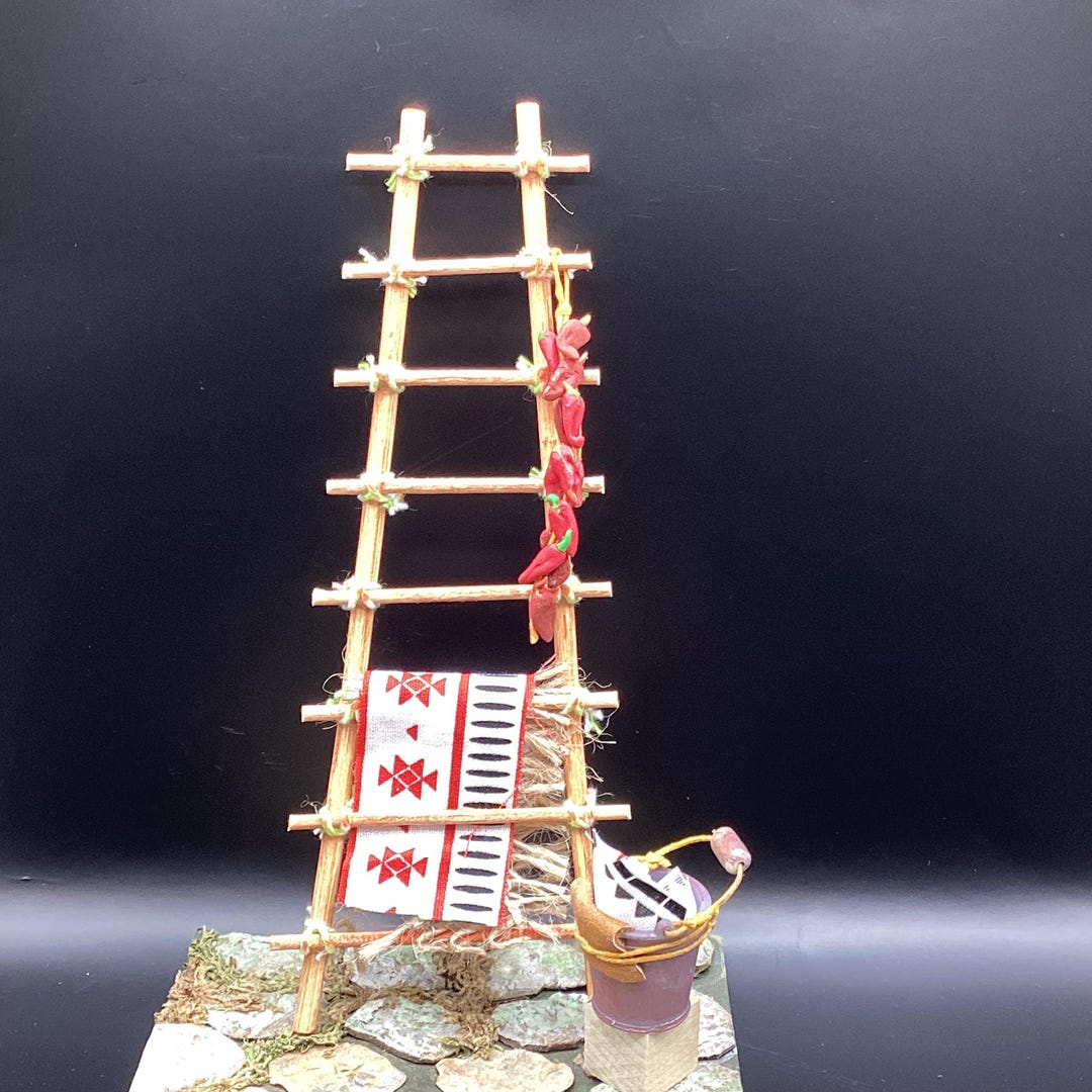 Miniature 6 Native American Ladder With Rustic Style Bucket With ...