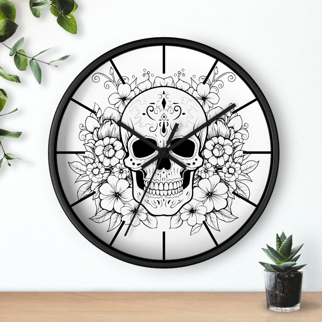 Floral Skull Gothic Wall Clock: Silent Analog Dark Decor - Etsy