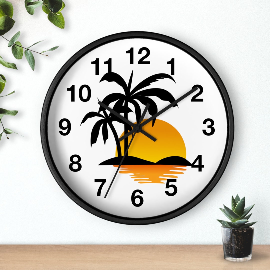 Silent Analog Clock, Sunset Beach Wall Clock, Beach Vibes, Silent ...