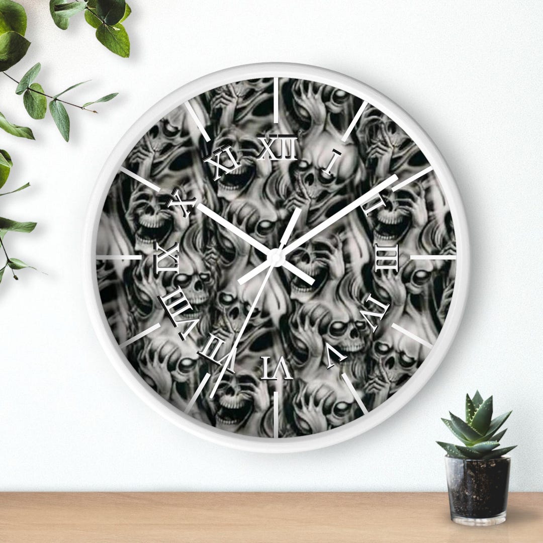Gothic Wall Clock, Silent Skull Clock, Unique Decor, Hear Speak See No ...