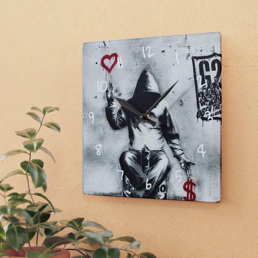 Banksy Graffiti Style Wall Clock, Silent Analog Acrylic Clock, Unique ...