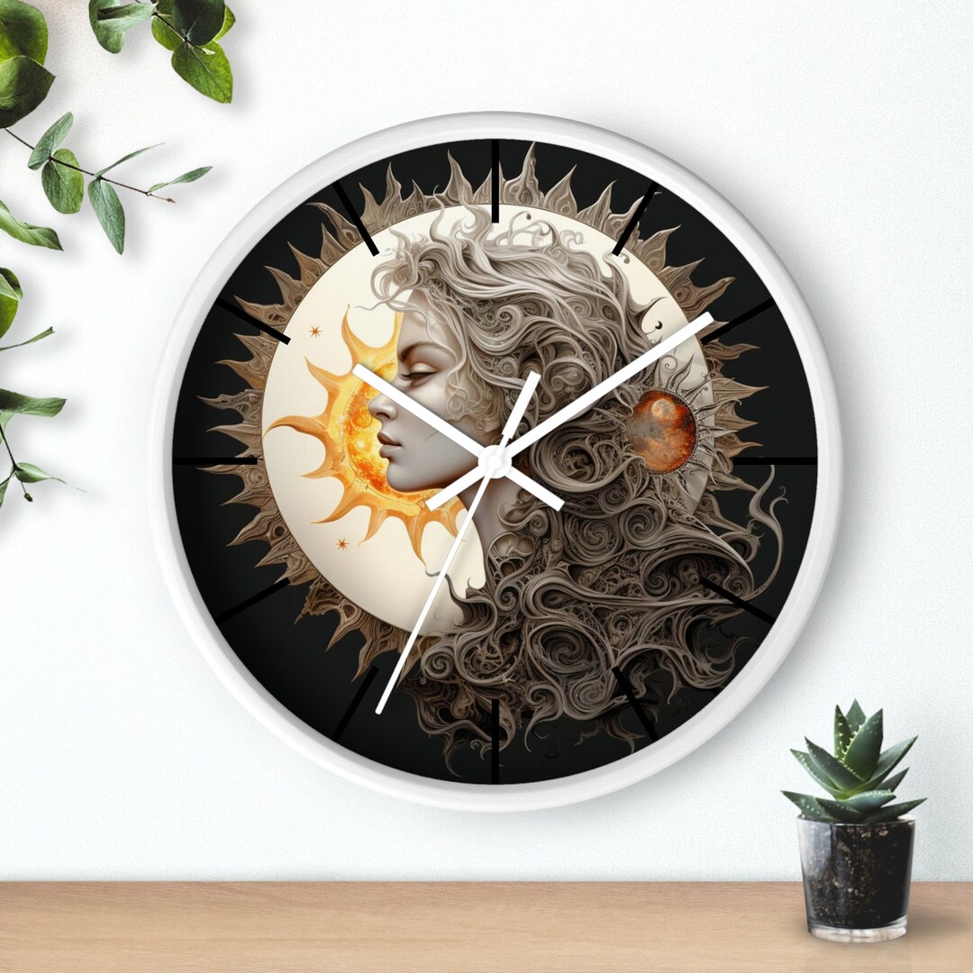 Wall Clock, Silent Operating Clock, Beautiful Sun Clock, Celestial Wall ...