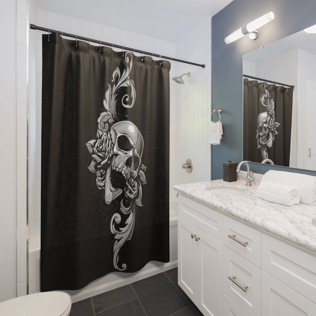 Gothic Shower Curtains - Unique Skull Bath Decor | Dark Bathroom Art ...