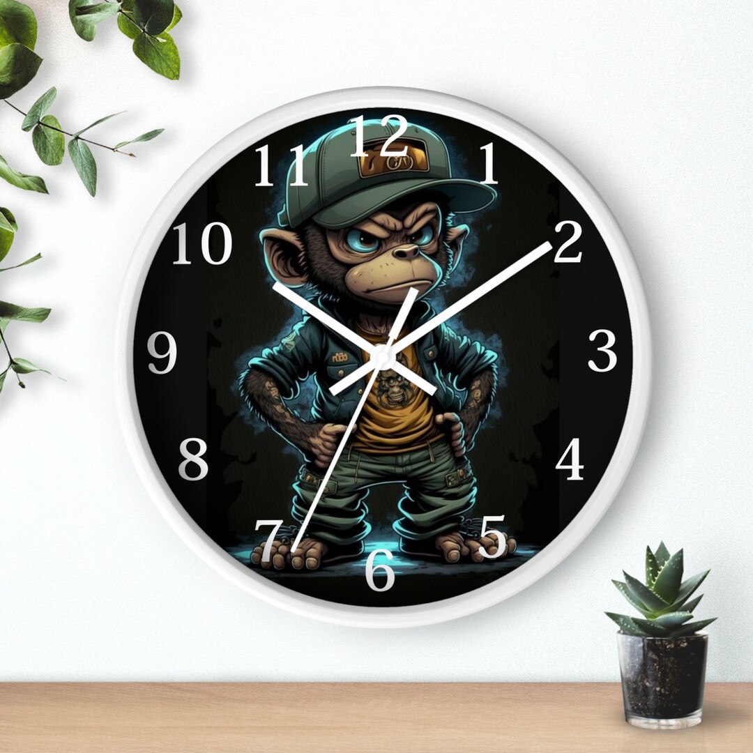 Silent Wall Clock, Monkey Clock, Graphic Wall Clock, Silent Operating ...