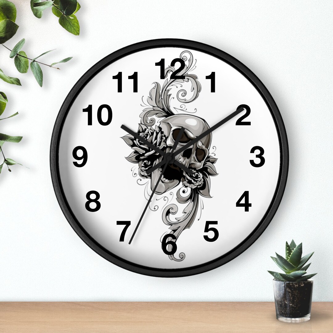 Gothic Skull Wall Clock: Silent Floral Design - Etsy