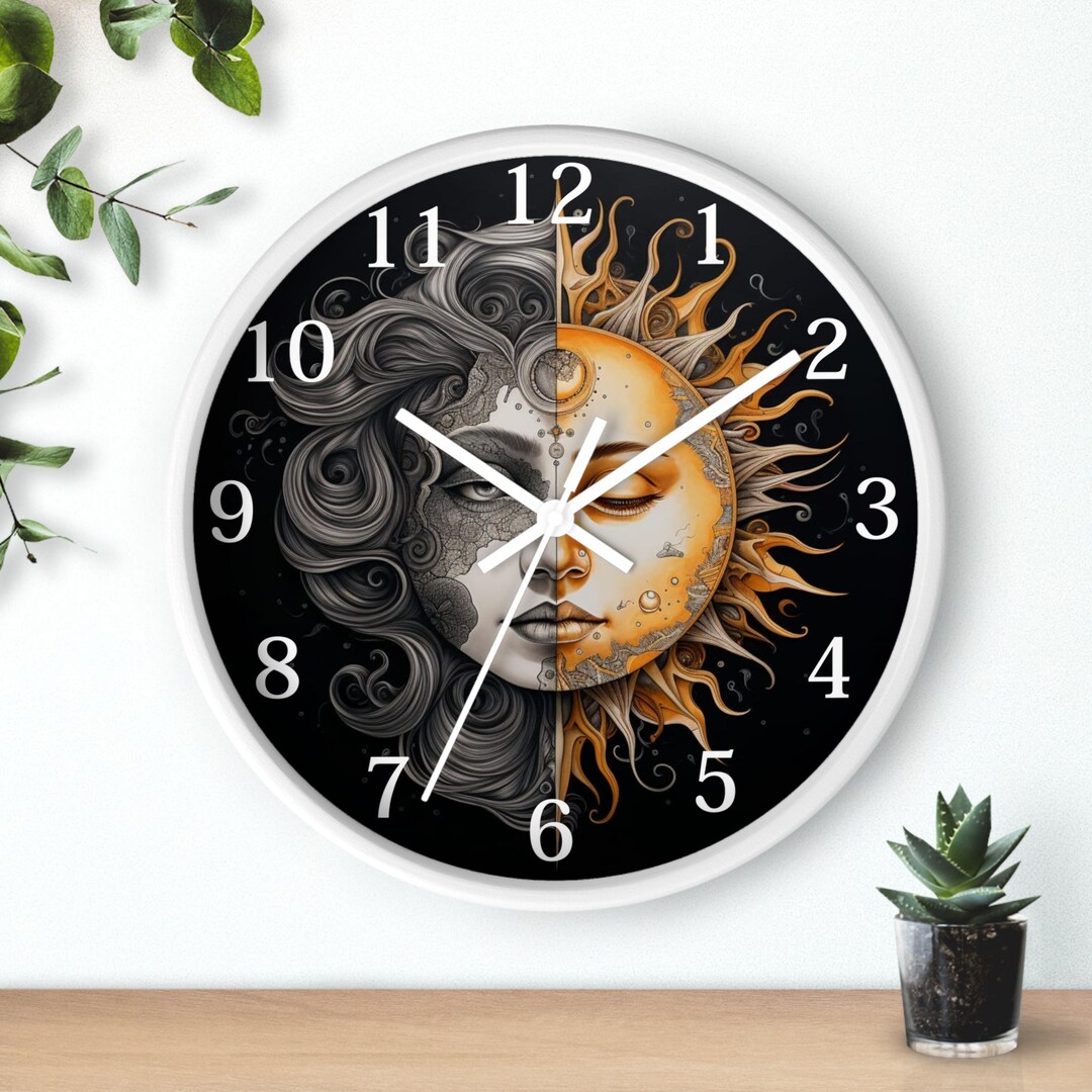 Silent Wall Clock, Celestial Sun and Moon Wall Clock | Silent Analog ...