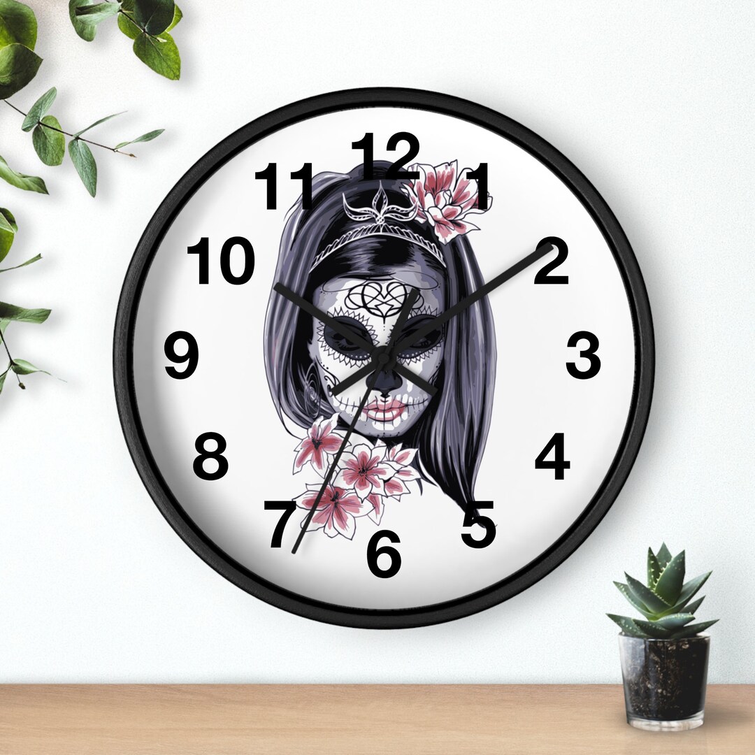 Silent Wall Clock, Day of the Dead Clock, La Calavera Catrina Wall ...