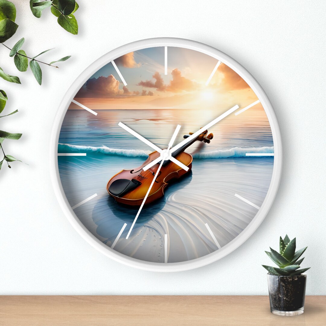 Silent Wall Clock Violin Graphic Clock, Music Inspired Wall Clock ...