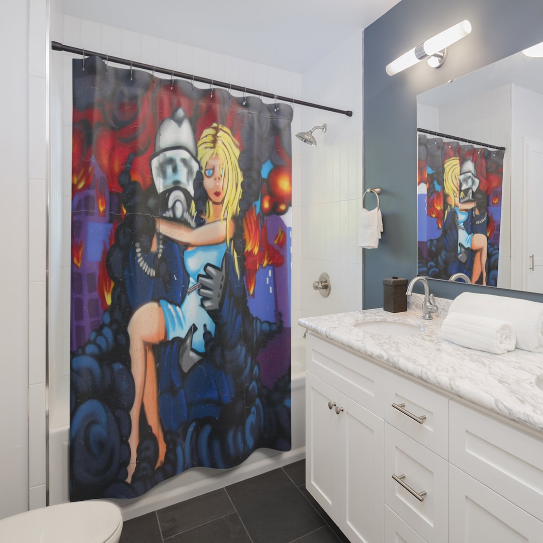Robot Shower Curtains Unique Robot Graffiti Bath Decor Bathroom Art ...
