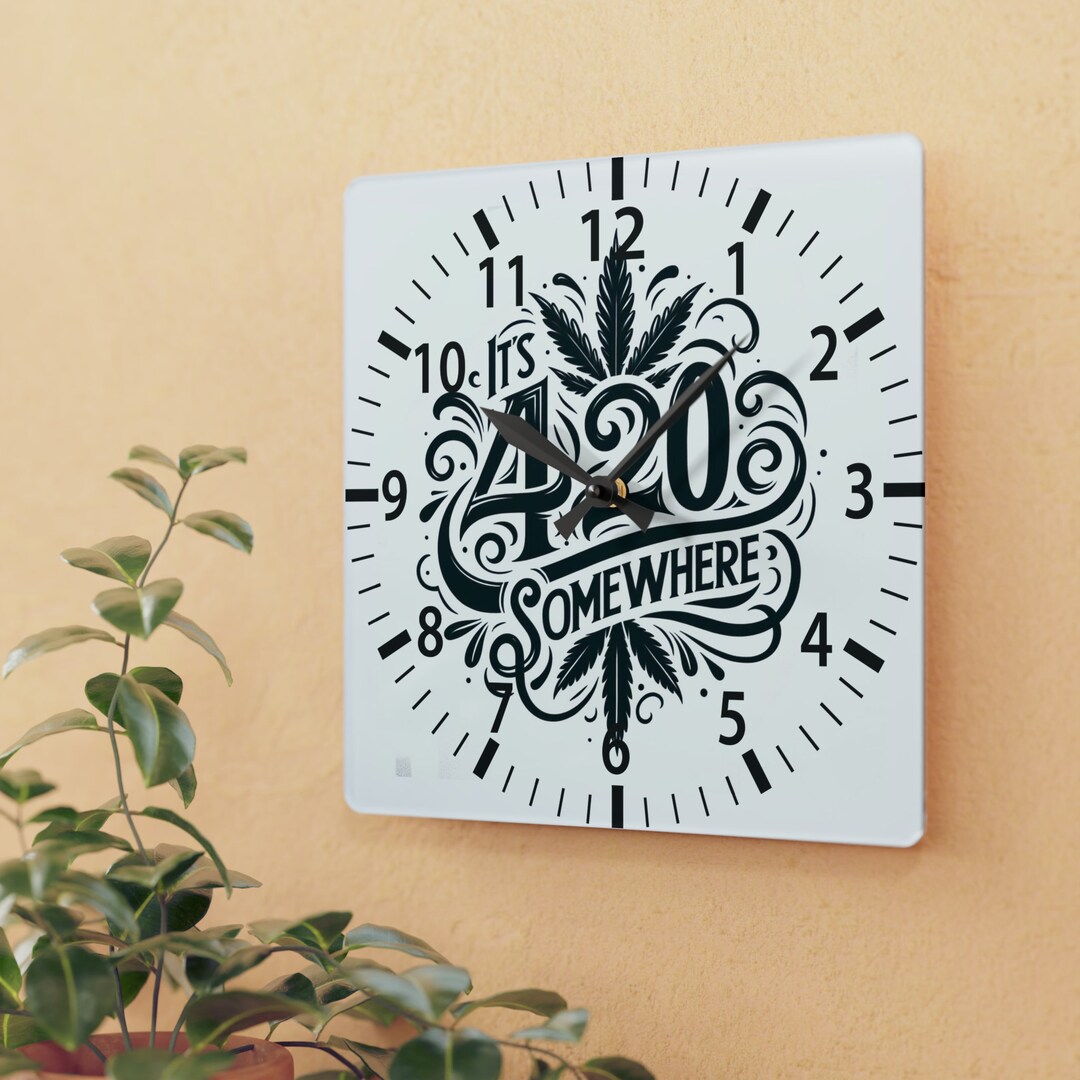 420 Clock, Silent Operating Acrylic Analog Clock, Cannabis Graphic ...