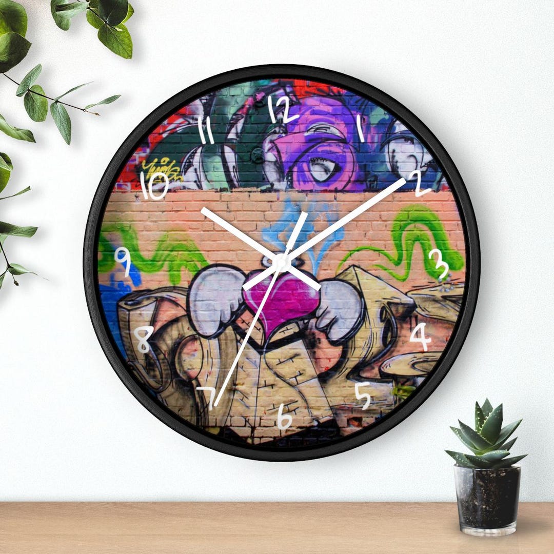 Graffiti Wall Clock - Urban Decor, Street Art Wall Clock, Silent ...