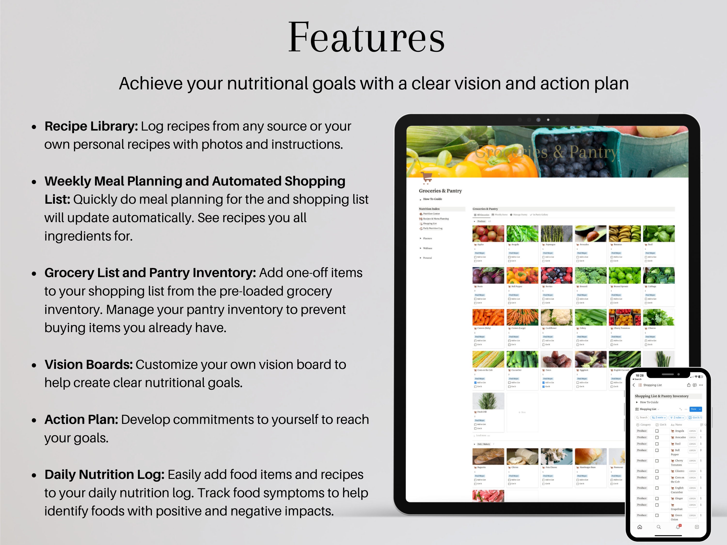 Notion Template, Ultimate Meal Planner, Fitness Planner, Food Journal ...