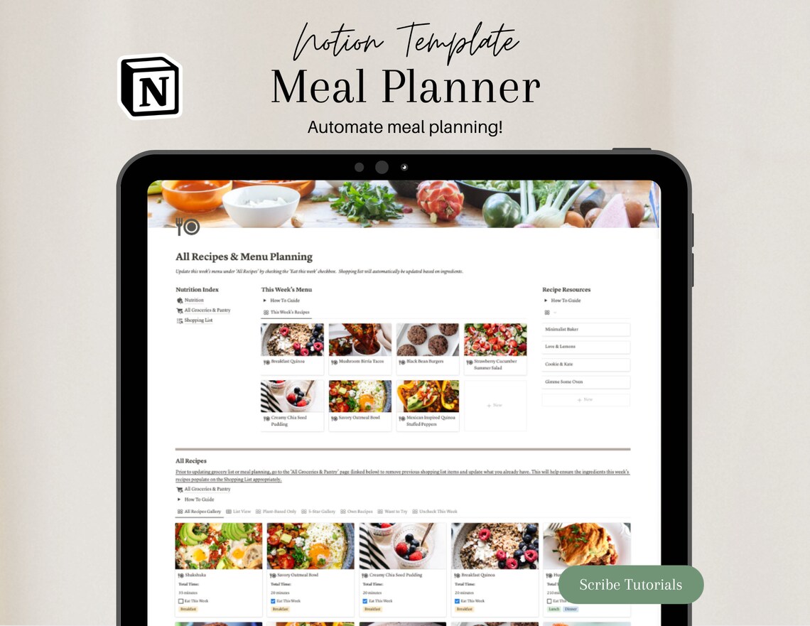 Notion Template, Ultimate Meal Planner, Fitness Planner, Food Journal ...