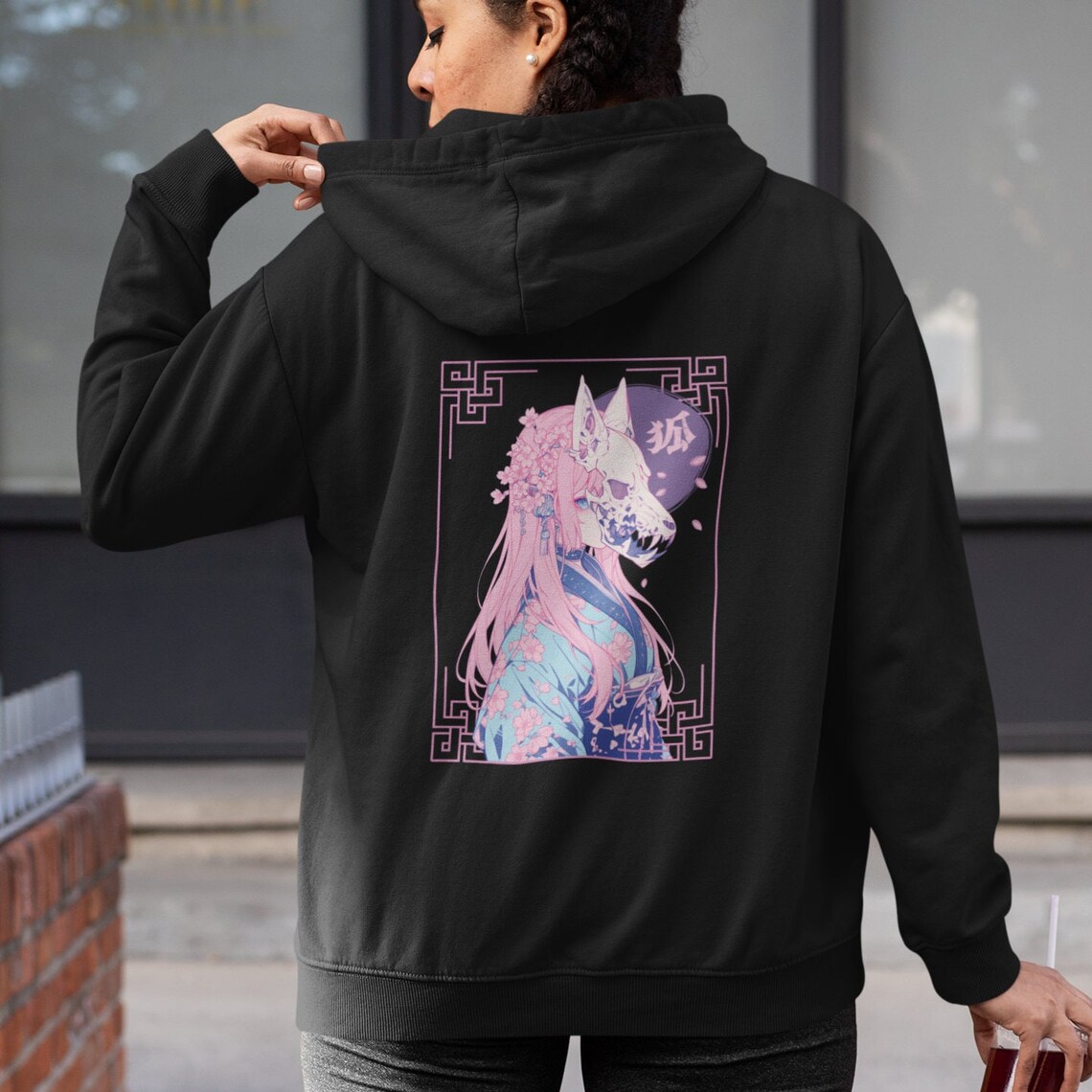 Pink Kitsune Fox Girl Premium Hoodie in Pastel Goth Clothing and Grunge ...