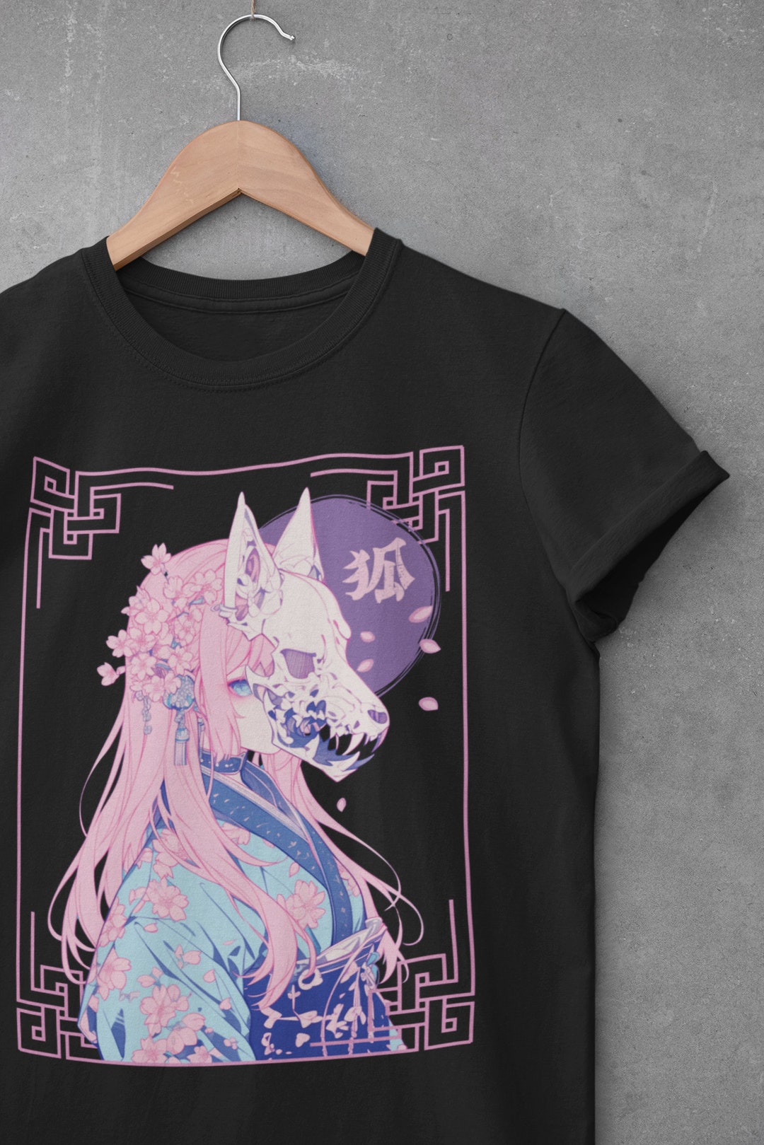 Pink Kitsune Fox Girl T-shirt in Pastel Goth Clothing and Grunge Dark ...