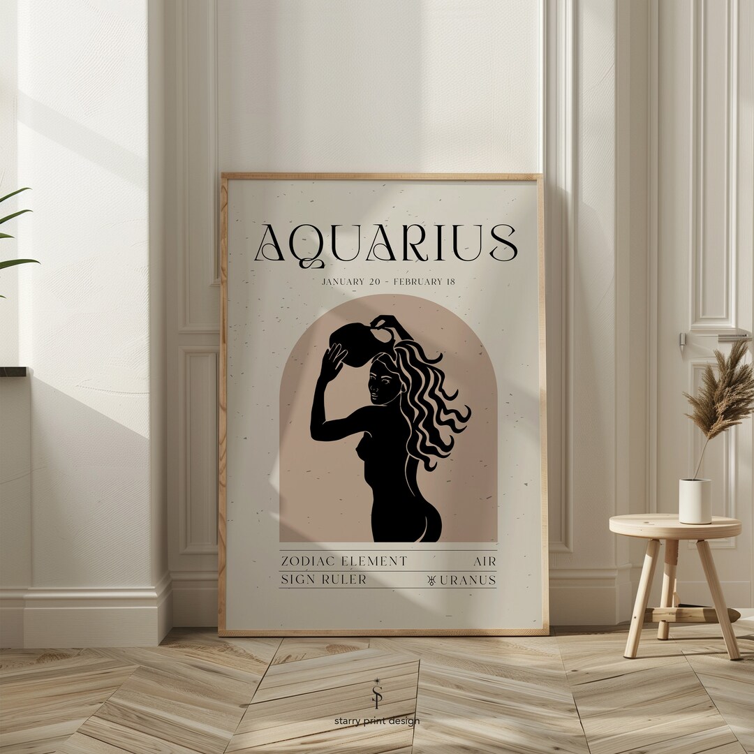 Aquarius Wall Art Astrology Poster Zodiac Wall Art Minimal Zodiac Decor ...