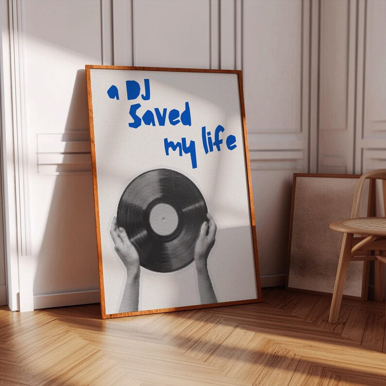 DJ Saved My Life Funky Poster, 80s Retro Vinyl Record Print, Digital ...