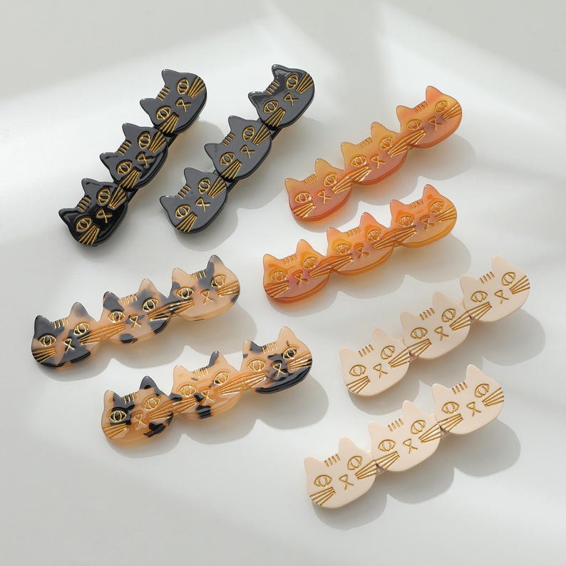 Zoe Three Cat Face Barrette Hair Clip (set of 2) - Etsy