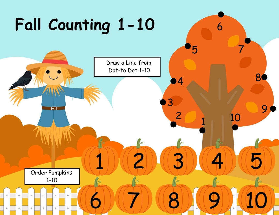 Children's Fall Counting and Sequencing Activity - Etsy