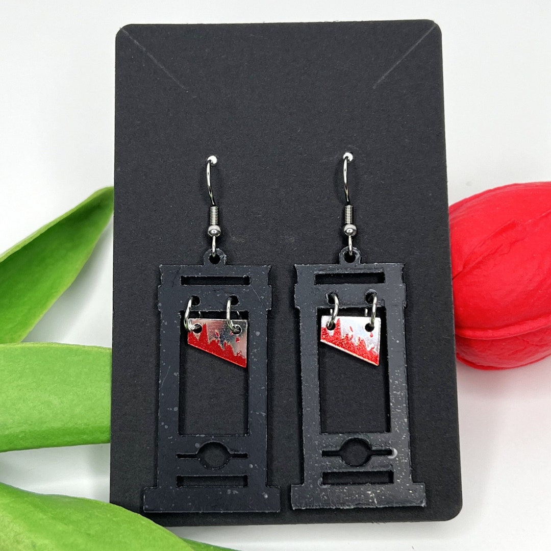 Handmade Guillotine Bloody Blade Acrylic Charm Hooks Earrings Costume ...