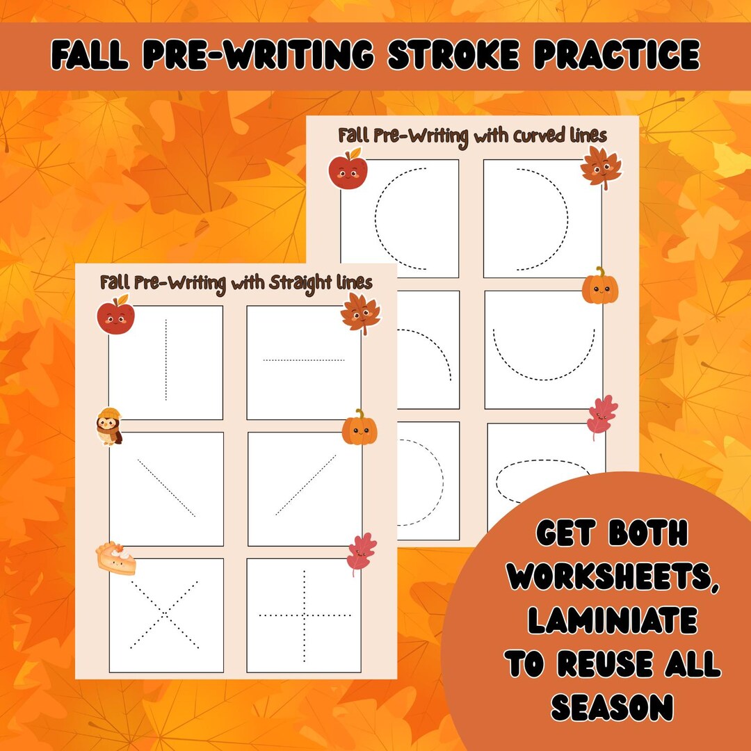 Fall Prewriting Practice | Fine Motor Tracing Worksheets (printable) - Etsy