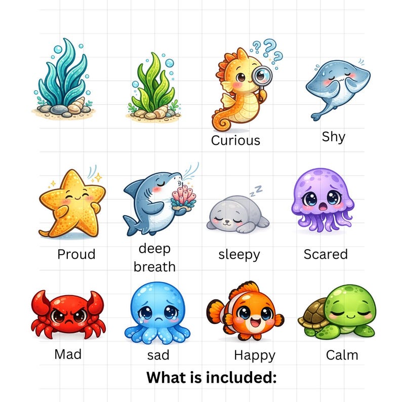 Under the Sea Feelings Clip Art Bundle | SEL Emotions | Ocean Theme PNG ...