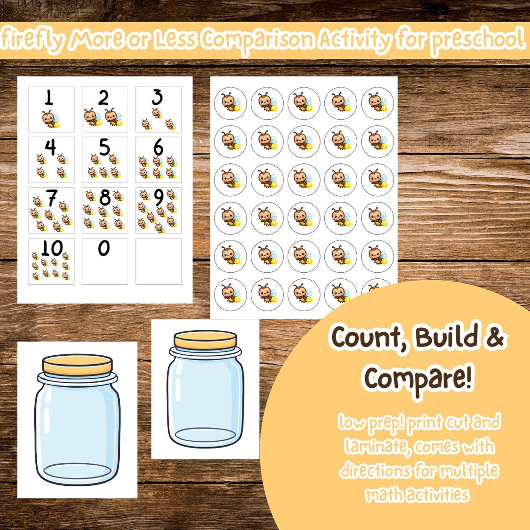 Firefly Math Activity Preschool | More Less Sorting Game | Counting ...