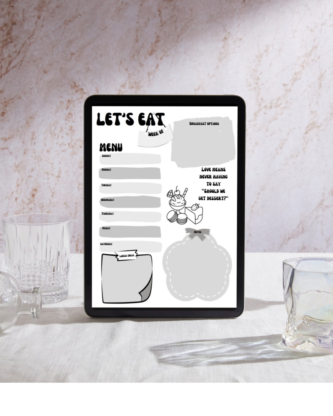 Menu Weekly Planner PNG and SVG, Digital Menu Planner - Etsy