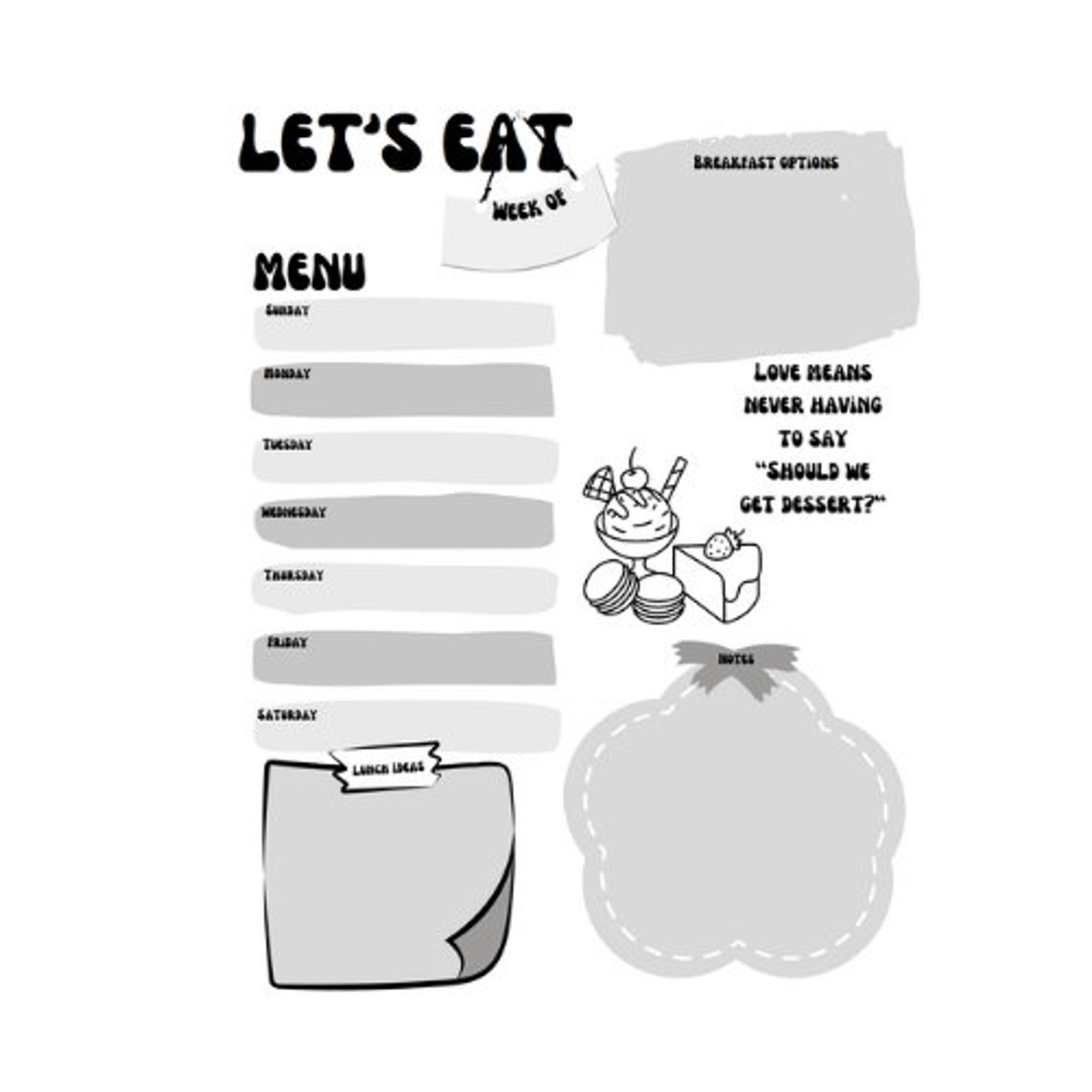 Menu Weekly Planner PNG and SVG, Digital Menu Planner - Etsy