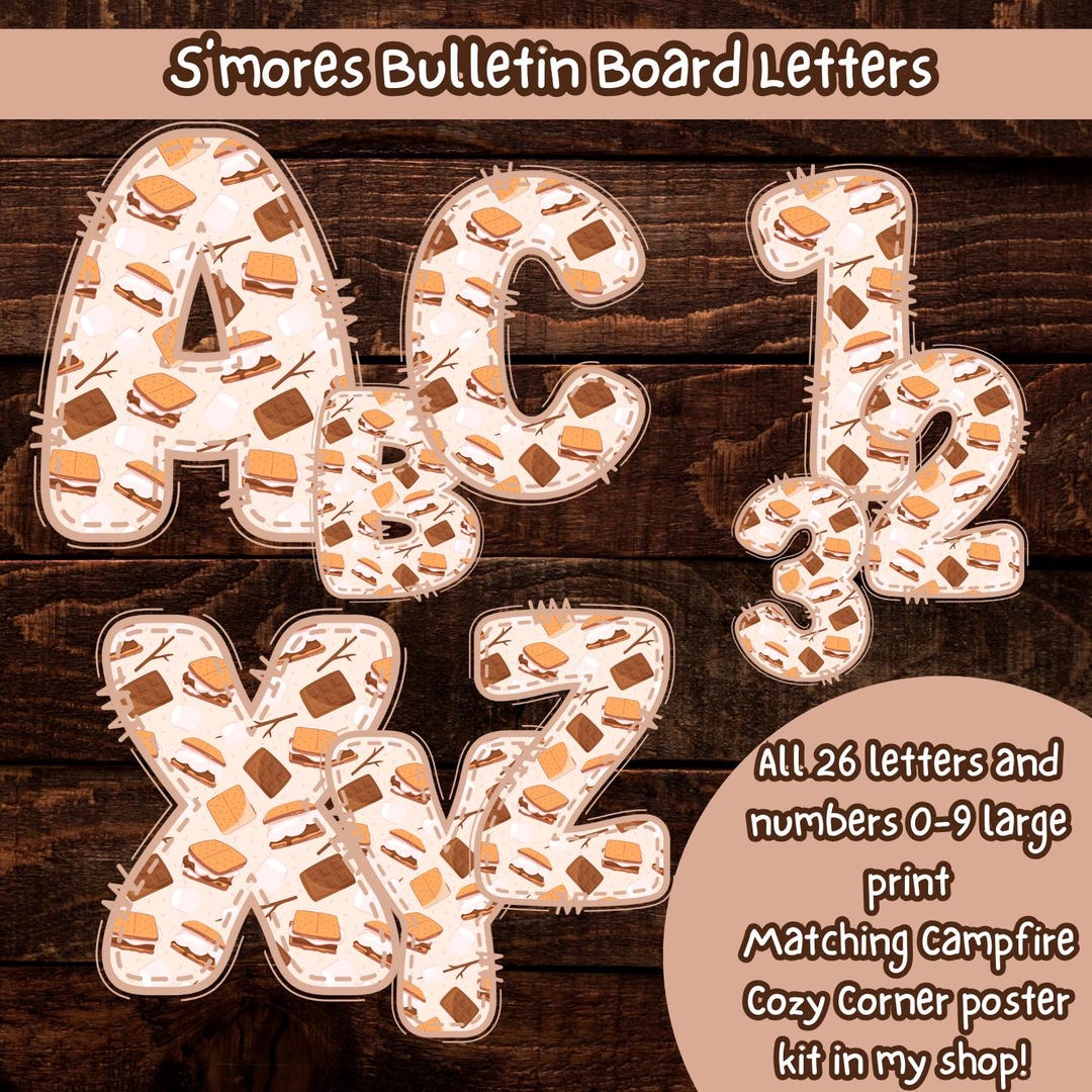 S’more Theme Bulletin Board Letters & Numbers | Campfire Classroom ...