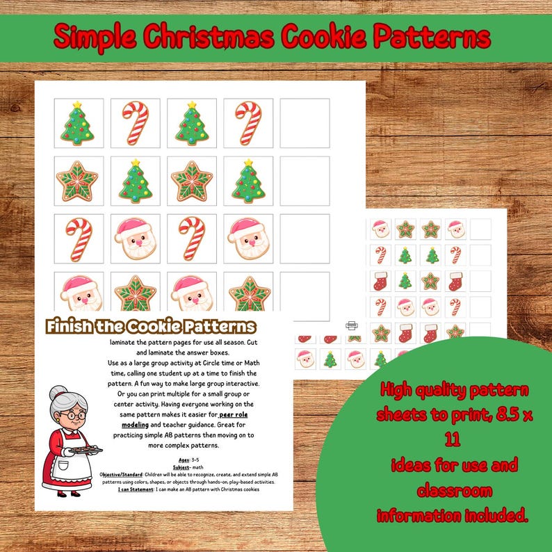 Christmas Cookie Pattern Printable | AB AAB ABC Patterns for Preschool ...