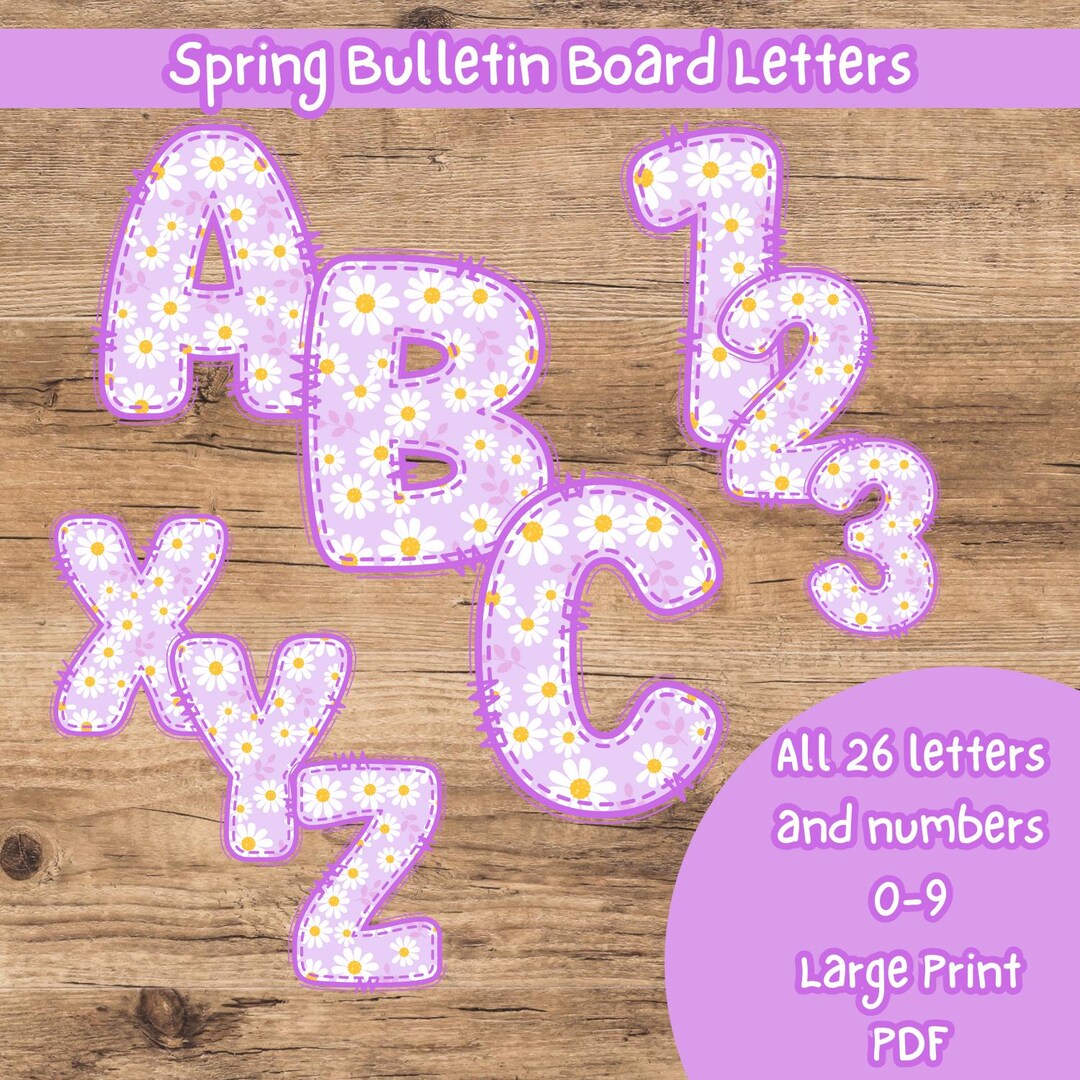 Purple Daisy Bulletin Board Letters & Numbers | Spring Classroom Decor ...