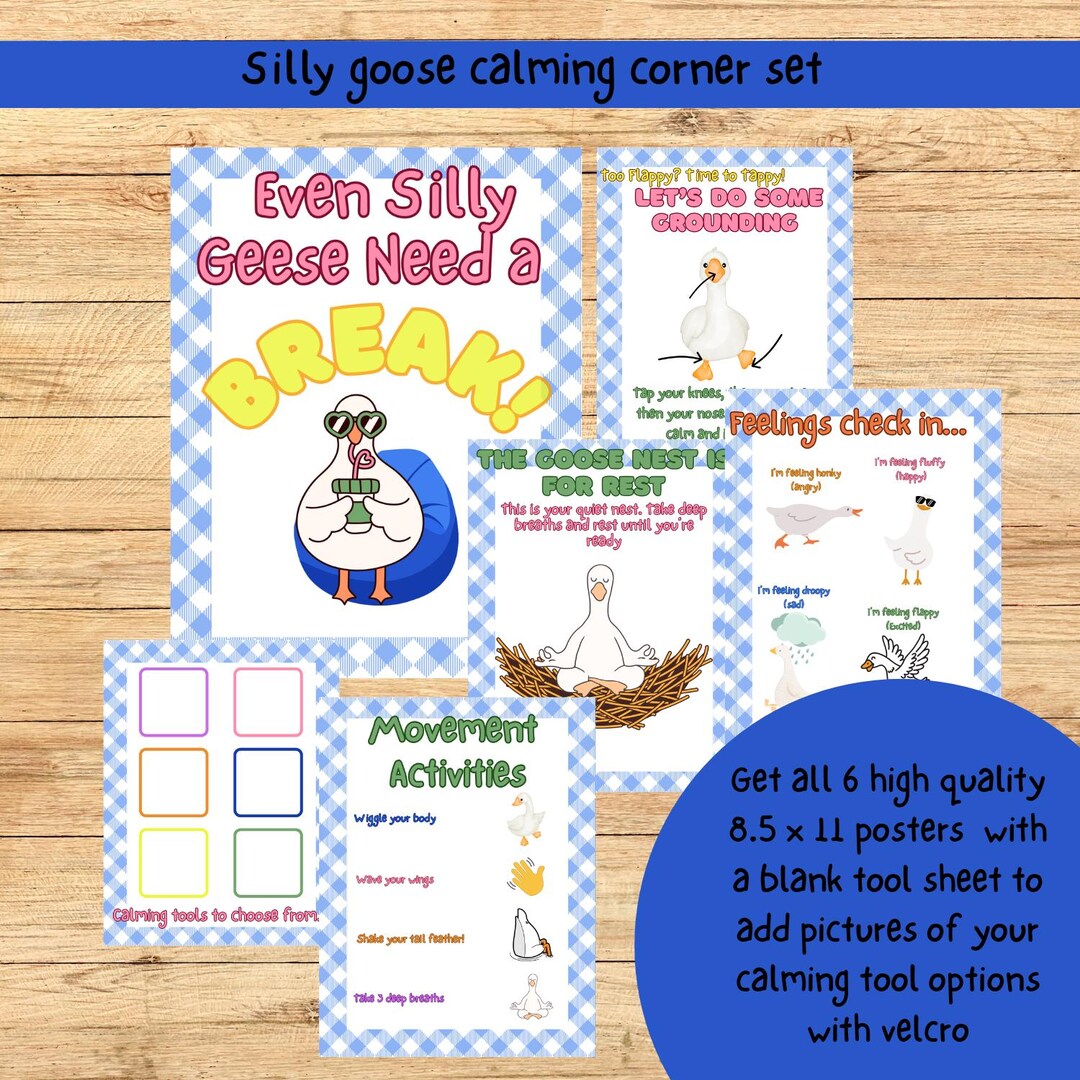 Silly Goose Calm Corner Poster Set | Kids SEL Printables (digital ...