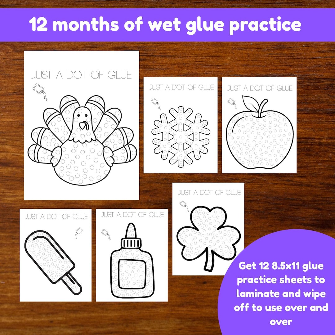 12 Months of Wet Glue Dot Practice Sheets | Reusable Fine Motor Mats ...