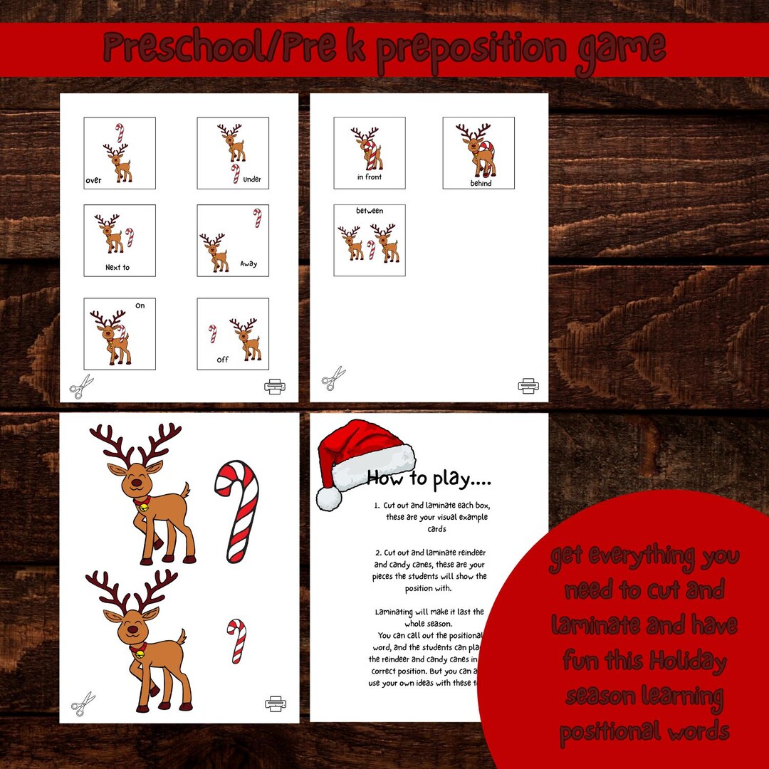 Christmas Preposition Game | Reindeer and Candy Cane Activity (cut ...