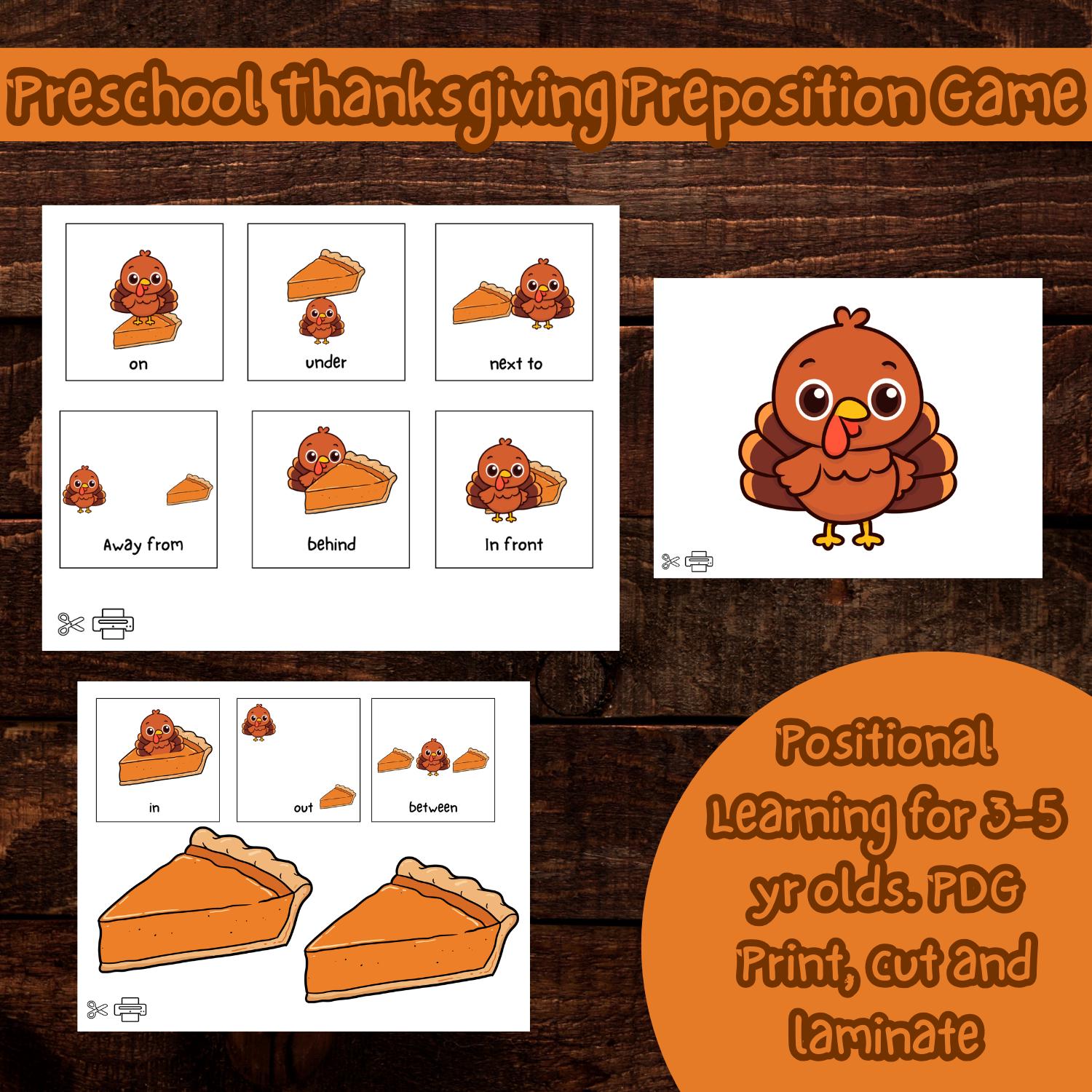 Thanksgiving Prepositions Game Printable | Turkey & Pumpkin Pie Spatial ...