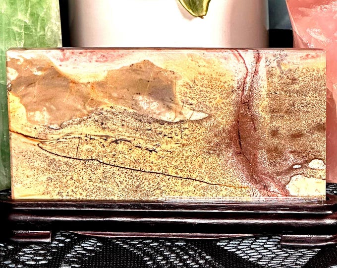 Picture Jasper Slab With Wooden Display Stand – Landscape Stone for ...