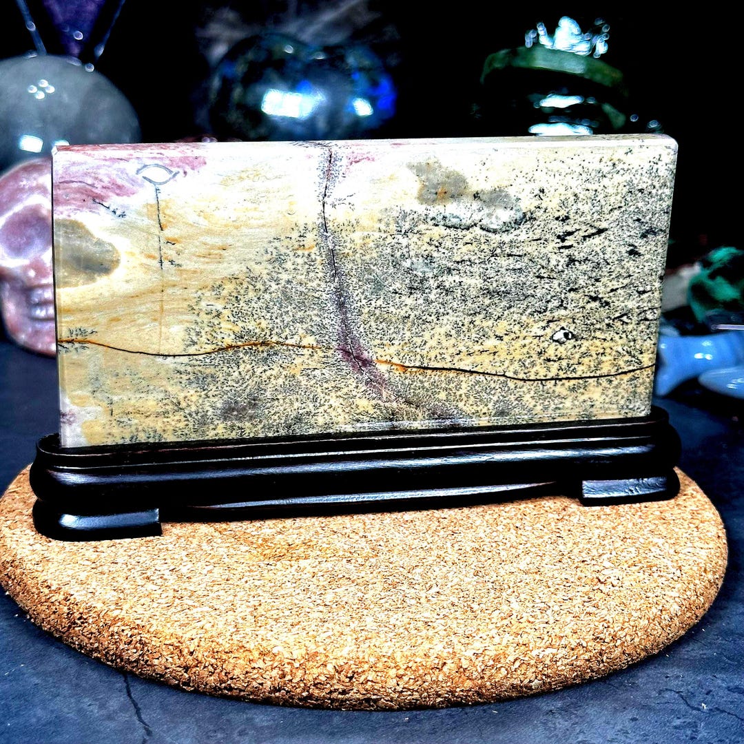Picture Jasper Slab With Wooden Display Stand – Landscape Stone for ...