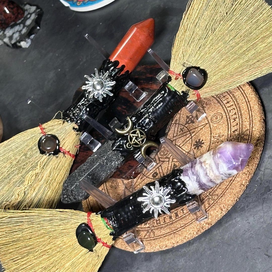 Enchanted Crystal Witchs Broom Altar Décor With Red Jasper, Lava Stone ...