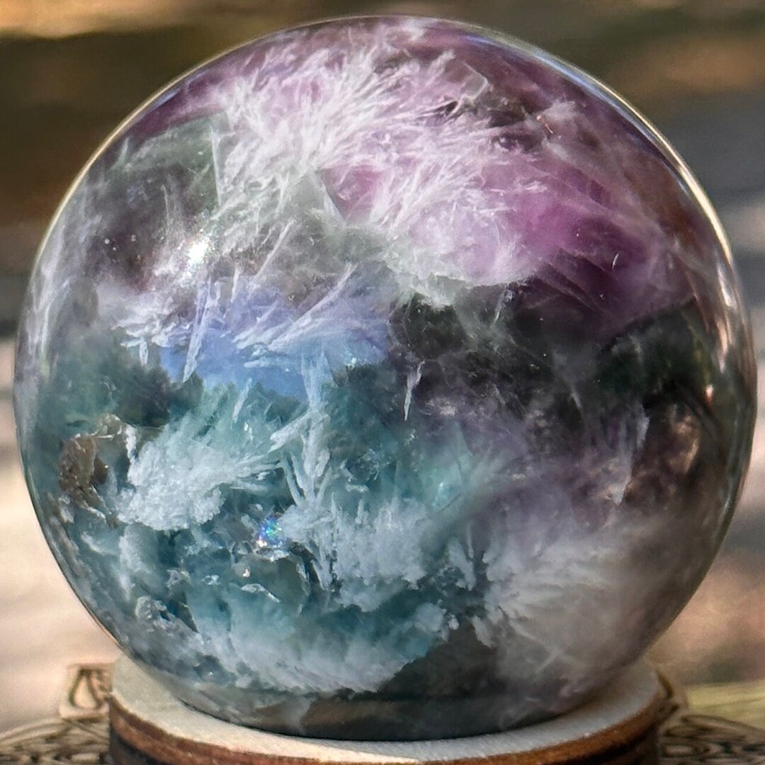 Feather Fluorite Sphere - Tranquil Energy and Mental Clarity - Etsy