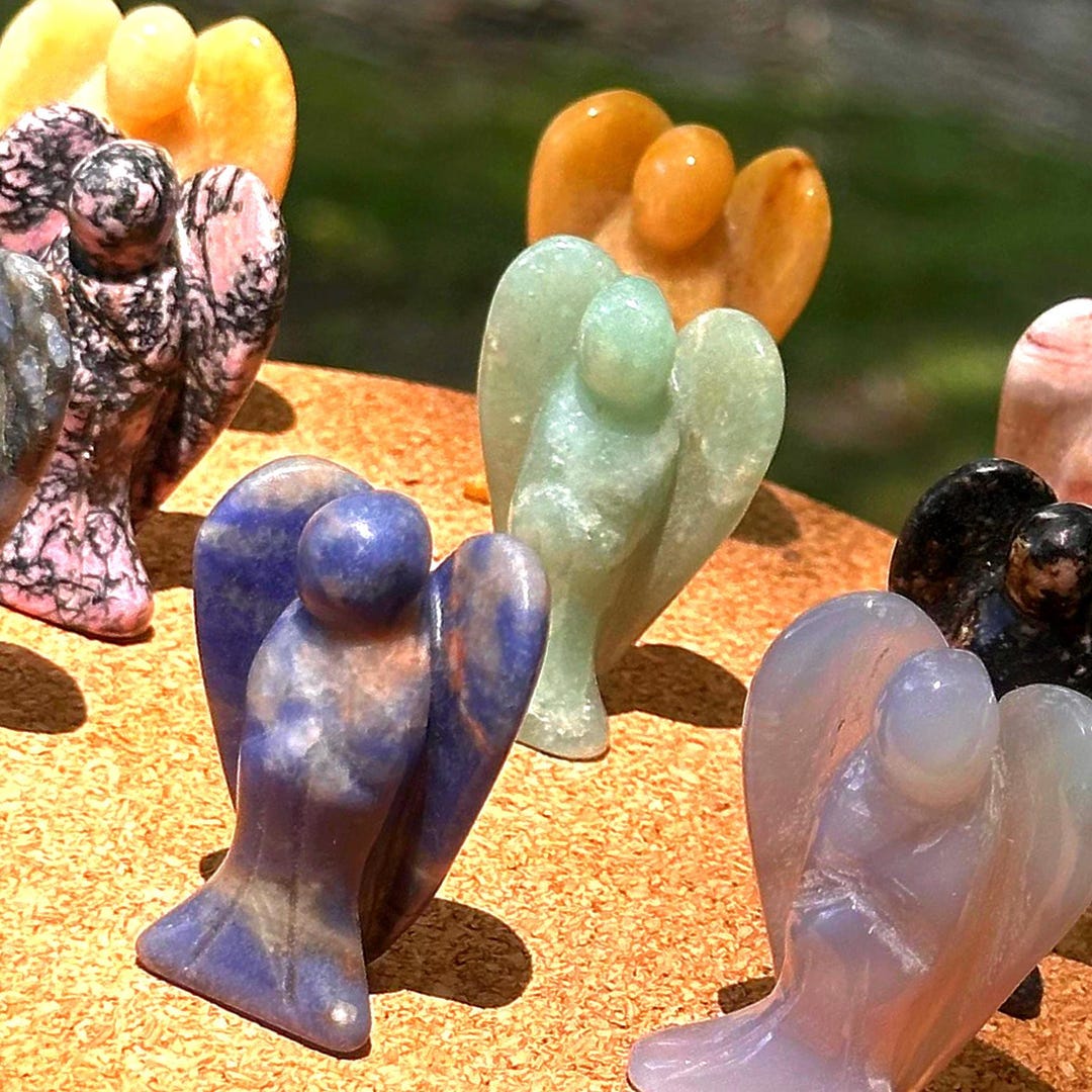 Crystal Guardian Angel Carving – Jasper, Agate, Aventurine, Rhodonite ...
