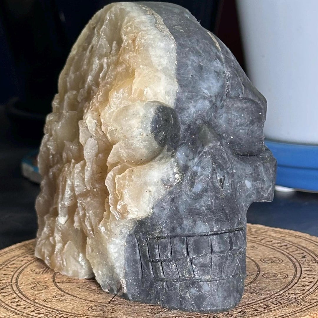 Druzy Black and White Calcite Skull – Dual-toned Masterpiece - Etsy