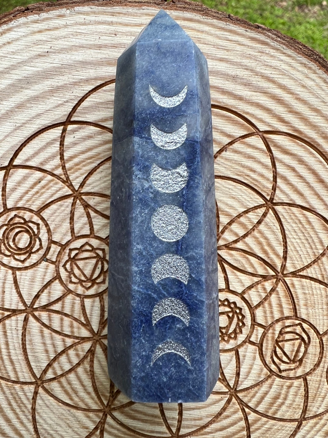 Sodalite Obelisk Tower With Lunar Phases Healing Crystal - Etsy